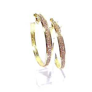 Clip-on Earrings Gold Tone Double Crystal Hoop Earrings 3 Inch Clip Hoop Earrings for Non Pierced Ears