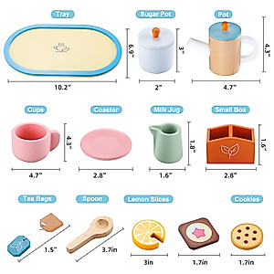 ShyLizard Wooden Tea Set for Little Girls, ,Toddlers Tea Set, Princess Tea Party Set for Girls, Toys for 3 4 5 6 Years Girls, Christmas Birthday Gifts for Girls, Kitchen Accessories Toy, 17PCS
