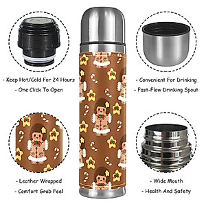 Stainless Steel Leather Vacuum Insulated Mug Christmas Cookies Thermos Water Bottle for Hot and Cold Drinks Kids Adults 16 Oz