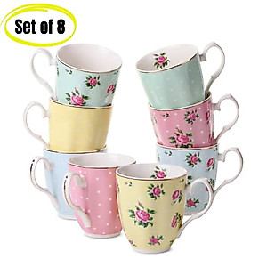 BTaT- Royal Coffee Mugs, 12 oz, Set of 8, Floral Mugs, Porcelain Bone China, Tea Mug, Coffee Cups, Coffee Mug Set, Large Coffee Mugs, Coffee Cups Set, Mugs for Coffee, Tea Cups