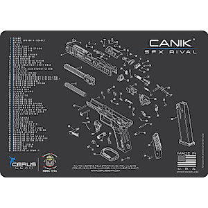 EDOG SFX Rival Gun Cleaning Mat - Schematic (Exploded View) Diagram Compatible with Canik SFX Rival Pistol 3 mm Padded Pad Protect Your Firearm Magazines Bench Table Top Oil Solvent Resistant, BLACK