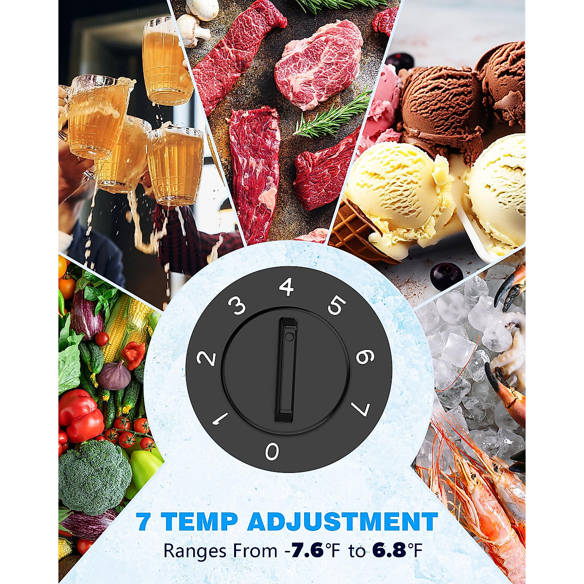 Joy Pebble 1.8 Cu.Ft Chest Freezer with Removable Basket and Bottom Defrost Water Drain Freestanding Top Open Door, Deep Freezer, Mini Freezer with Adjustable 7 Thermostat for Home/Apartment, Black