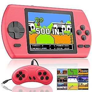 JAMSWALL Handheld Game Console, 500 Classical FC Games 3.5-Inch Screen 1020mAh Rechargeable Battery Portable Retro Video Game Console Support for Connecting TV and Two Players (Red)