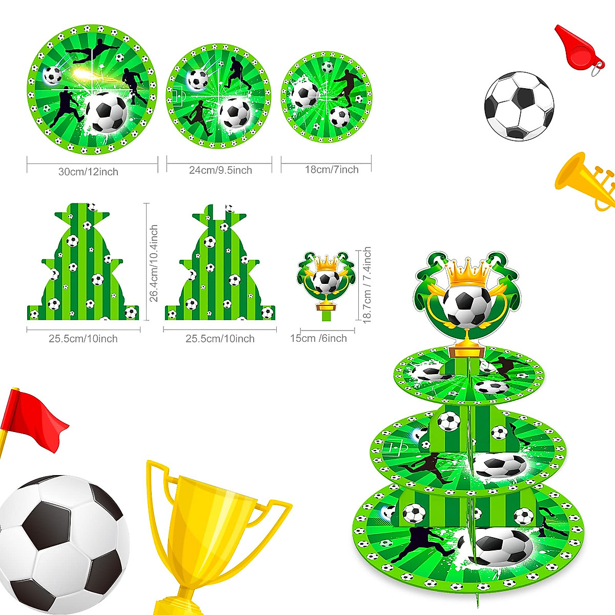 2 PCS Soccer Cupcake Stands - Soccer Party Decoration 3 Tier Desert Cup Cake Holder Stand Display for Soccer World Cup Kids Birthday Soccer Party Sport Party Supplies