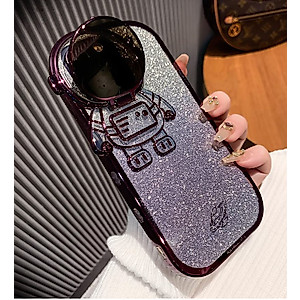 QoKcoahn Astronaut Hidden Stand Phone Case for iPhone 14 Pro Max,Cute Astronaut Lens Camera Protector Kickstand Luxury Glitter Bling 6D Electroplated Clear Soft TPU Protector for Men Women Purple