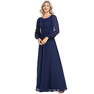 Ever-Pretty Womens Floor Length Long Sleeve Empire Waist A-Line Maxi Bridesmaid Dress Navy Blue US14