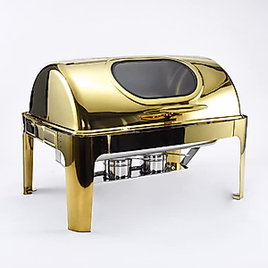 HONHPD Roll Top Chafing Dish Buffet Set, 9 QT Stainless Steel Chafing Server Set for Catering Commercial Chafers Buffet Warmer for Parties, Wedding, Banquet, Events (2 Half-Size), Gold