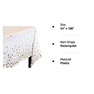 Plastic Gold Star Tablecloth I 4 Pack - Party Table Cloths Disposable Tablecloths for Parties, Birthdays, Weddings I Twinkle Little Stars Tables Cover I Rectangle 54" x 108" Size Covers 6 ft to 8 ft