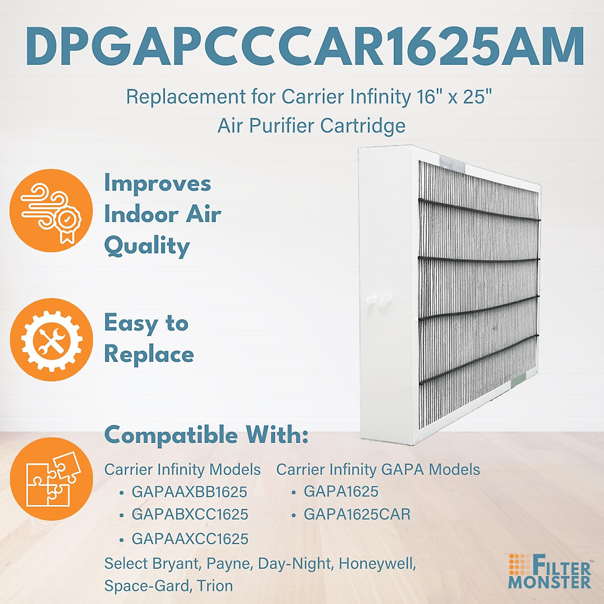 Filter-Monster - MERV 15 Replacement Air Filter Compatible with Bryant/Carrier GAPAAXCC1625 Infinity 16" x 25" Air Purifier - Compatible with Select Air Purifiers