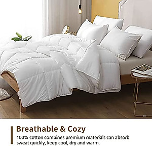 DWR 100% Cotton Covered Lightweight Down Alternative Comforter, Ultra-Soft Skin-Friendly Cloud Breathable Eucalyptus Microfiber Duvet Insert for Warm Sleeper (King, White)