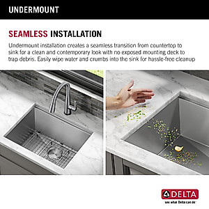 DELTA FAUCET Rivet 24-inch Workstation Laundry Utility Kitchen Sink Undermount 16 Gauge Stainless Steel Single Bowl with WorkFlow Ledge and a Kit of 5 Accessories, 95B9031-24SL-SS