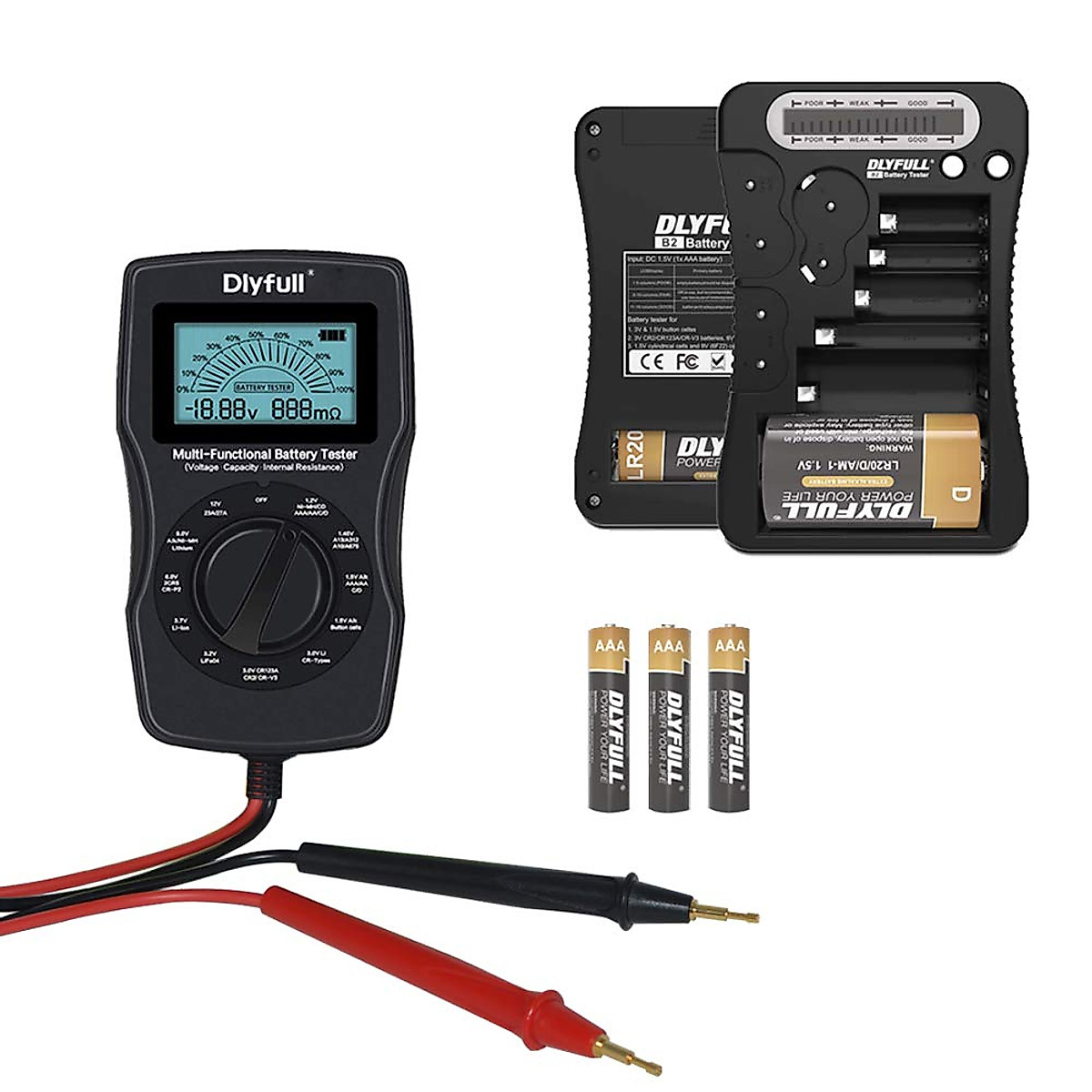 Dlyfull B3 Universal Battery Tester and B2 Battery Tester, 3x AAA batteries Included