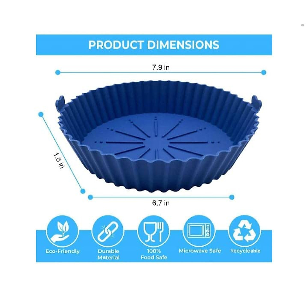 2 Pack Air Fryer Silicone Liners Pot - Replacement of Flammable Parchment Paper - Airfryer Silicone Crock Pot Liners - Airfly Oven/Microwave Accessories - Red+Blue - 8x6.75 Inches (Pack of 2)