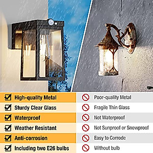 [2 Pack] Solar Wall Lights Outdoor Motion sensor, Wireless Solar Porch Lights with 2 Modes & Waterproof, Dusk to Dawn LED Outdoor Solar Lights for House, Exterior Front Porch Patio Fence Security Lamp