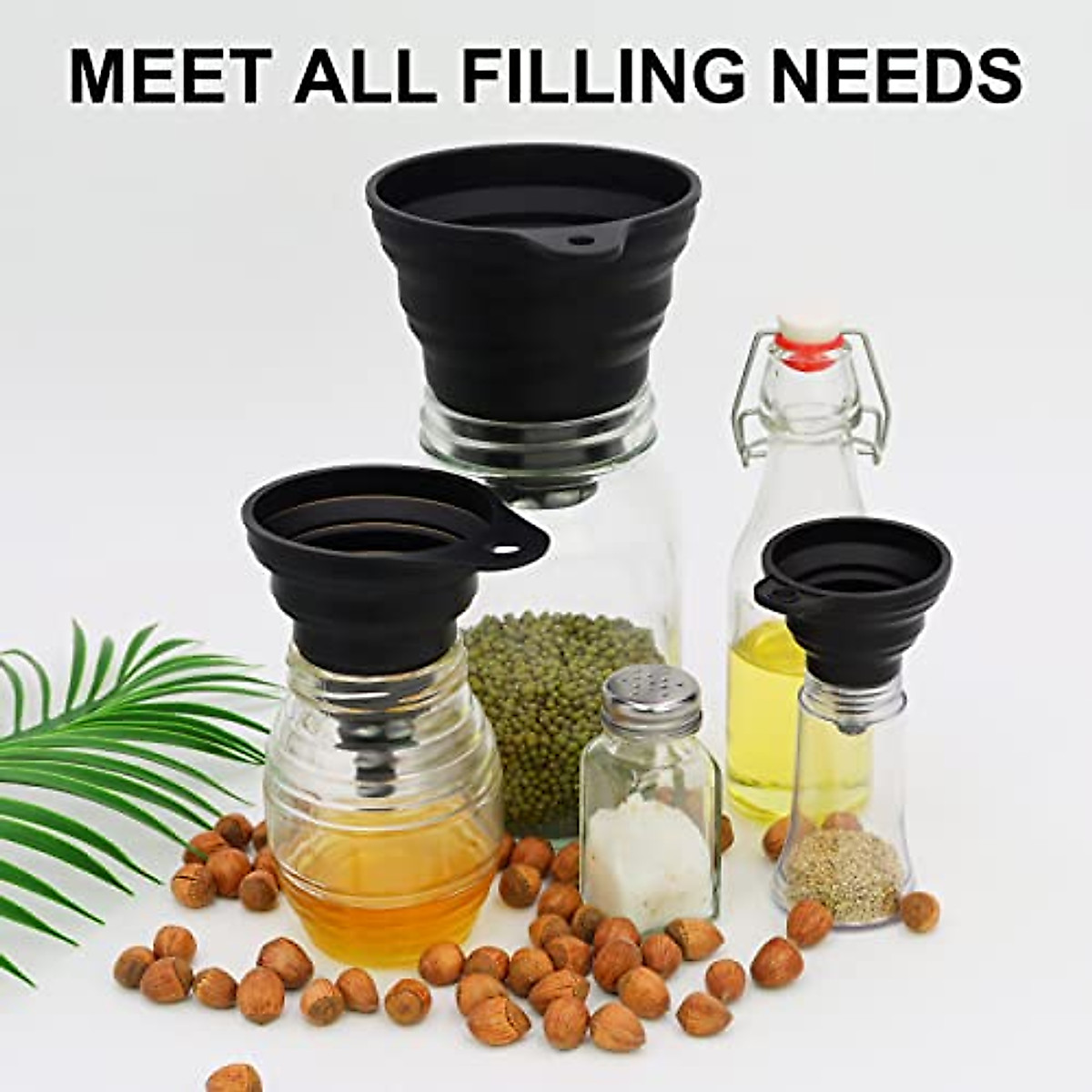3 Sizes of Kitchen Funnel Set, Food Grade Funnels for Filling Bottles, Premium Silicone Collapsible Funnel for Transferring Liquid, Powder Transfer, Large Wide Mouth Canning Funnel, Small Funnel