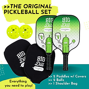 Big Dill Pickleball Original Pickleball Paddles Set of 2 USAPA Approved Pickleball Paddle Set | 2 Carbon Fiber Paddles with Covers, 2 Outdoor Pickleball Balls & Bag for Pickle Ball Paddle Set