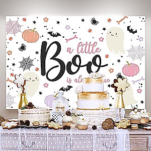 Ticuenicoa 6×4ft Halloween Baby Shower Backdrop A Little Boo is Almost Due Pink Ghost Bat Pumpkin Girls Kids Hey Boo 1st Birthday Party Photography Background First Birthday Party Banner Decor