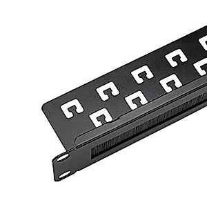 NavePoint 1U Rack Mount Cable Management Panel with Tidy Brush Slot for Cable Entry for 19-Inch Rack Or Cabinet Black
