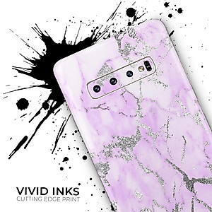 DesignSkinz Purple Marble & Digital Silver Foil V8 Protective Vinyl Decal Wrap Skin Cover Compatible with The Samsung Galaxy S20 (Screen Trim & Back Glass Skin)