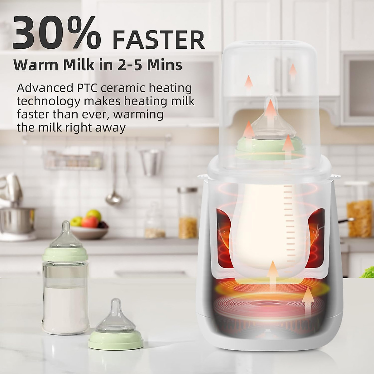 Smart Bottle Warmer, 200W Fast Baby Milk Warmer, Breastmilk Warmer for Breastmilk or Formula, Multifunctional Baby Bottle Warmer with Timer, Accurate Temperature Control and Auto Shut-Off