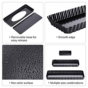 3 Pieces Rectangular 14 Inch, 10 Inch, 4 Inch Mini Tart Pans with Removable Bottom, Nonstick Quiche Pie Pan for Cakes Desserts