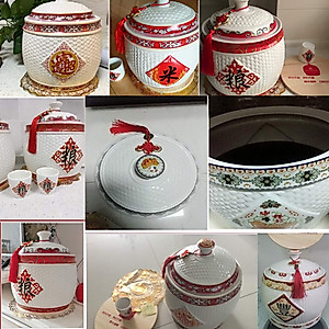 DXYLFFF Classic Food Dispensers Ceramic Rice Bucket with Tassel Design, Household Rice Storage Box with Lid, Chinese Sealed Large-Capacity Rice Pot, 4-12.5KG/141-441 OZ