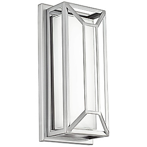 Possini Euro Design Radcliffe Modern Outdoor Wall Light Fixture LED Matte Nickel Geometric Baguette Cut 12" Frosted Glass for Exterior House Porch Patio Outside Deck Garage Front Door Garden Home