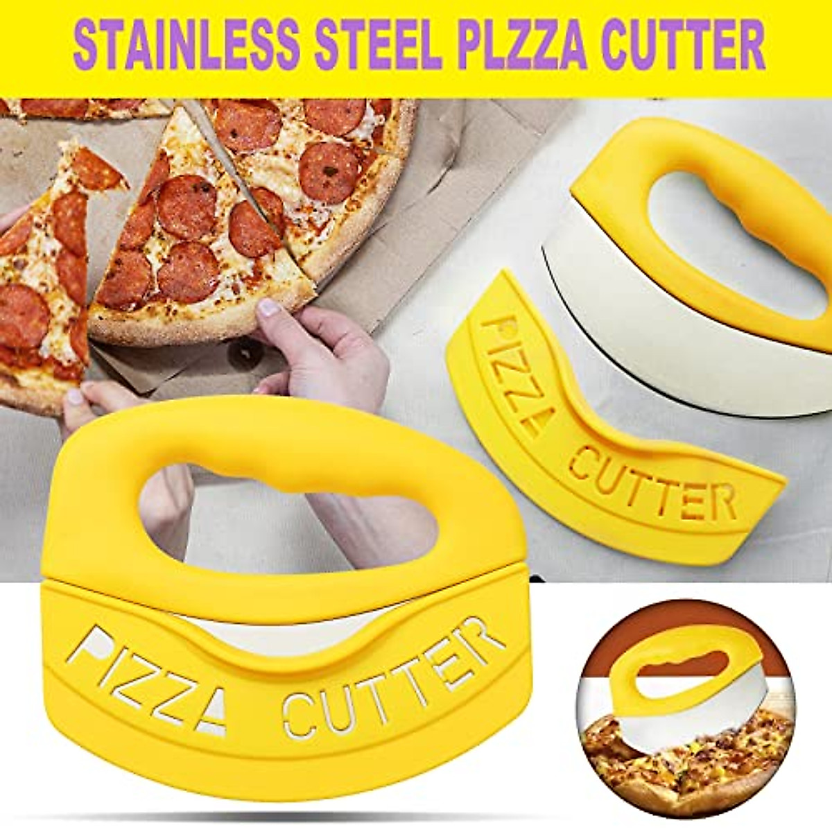niceeshop Pizza Cutter, Pizza Knife sharp stainless steel blade, easy-to-clean and safe slicer with cover, for pizza lovers-a warm gift for mom.