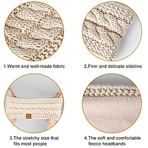 Hatromm Winter Headbands for Women Wool 2 Pack, Ear Warmers for Women Headband Knit Thick Fleece Lined, Cold Weather Warm Ear Muffs(Black+Beige)