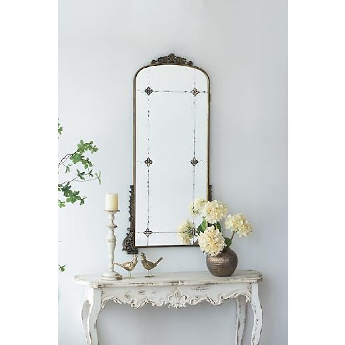 Antique Gold Full Length Mirror,Retro Full Length Mirror Metal Frame Arched Floor Mirror Full Body Mirror Wall Mirror Hanging Leaning Mirror for Living Room Bathroom Entryway 24" x 48.5"