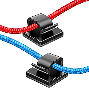 50 pcs Self Adhesive Cable Clips - Desk Cable Management Clips with Strong Adhesive Tapes – Wire Clips Cord Organizer for Home, Office and Car (Black - 50 Pack)