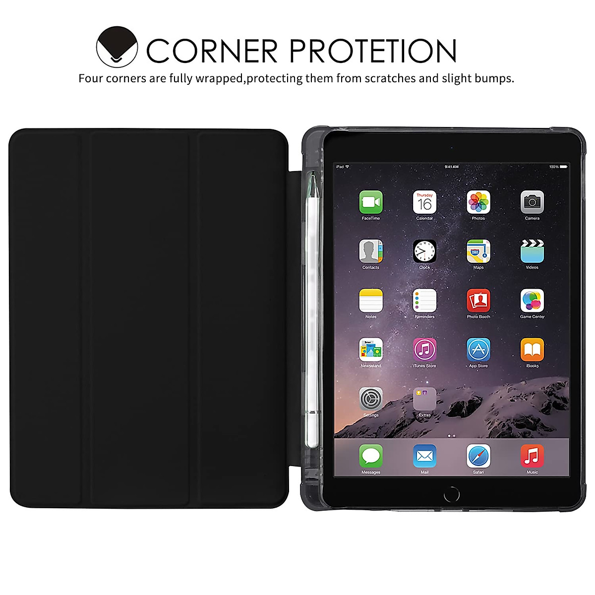 JOYLAND Pad Case Ghost Black Case for 7th/8th/9th Generation iPad Halloween Anti-Scratch Shockproof with Pencil Holder Lightweight Smart Trifold Stand Case for 10.2" iPad 2019/2020/2021