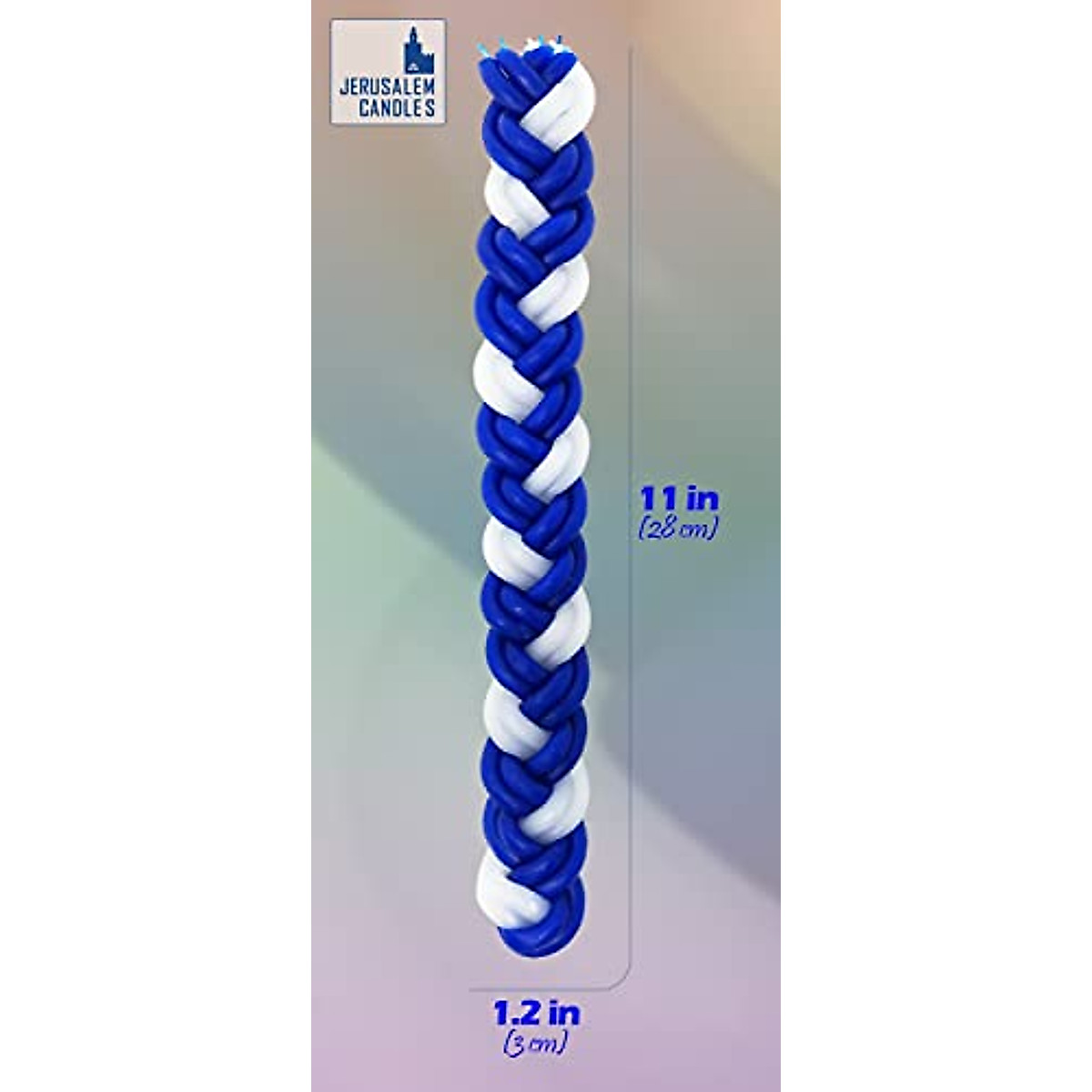 Jerusalem Candles Havdalah Candle - Braided Blue and White - Round Havdallah Candles - 2 Pack