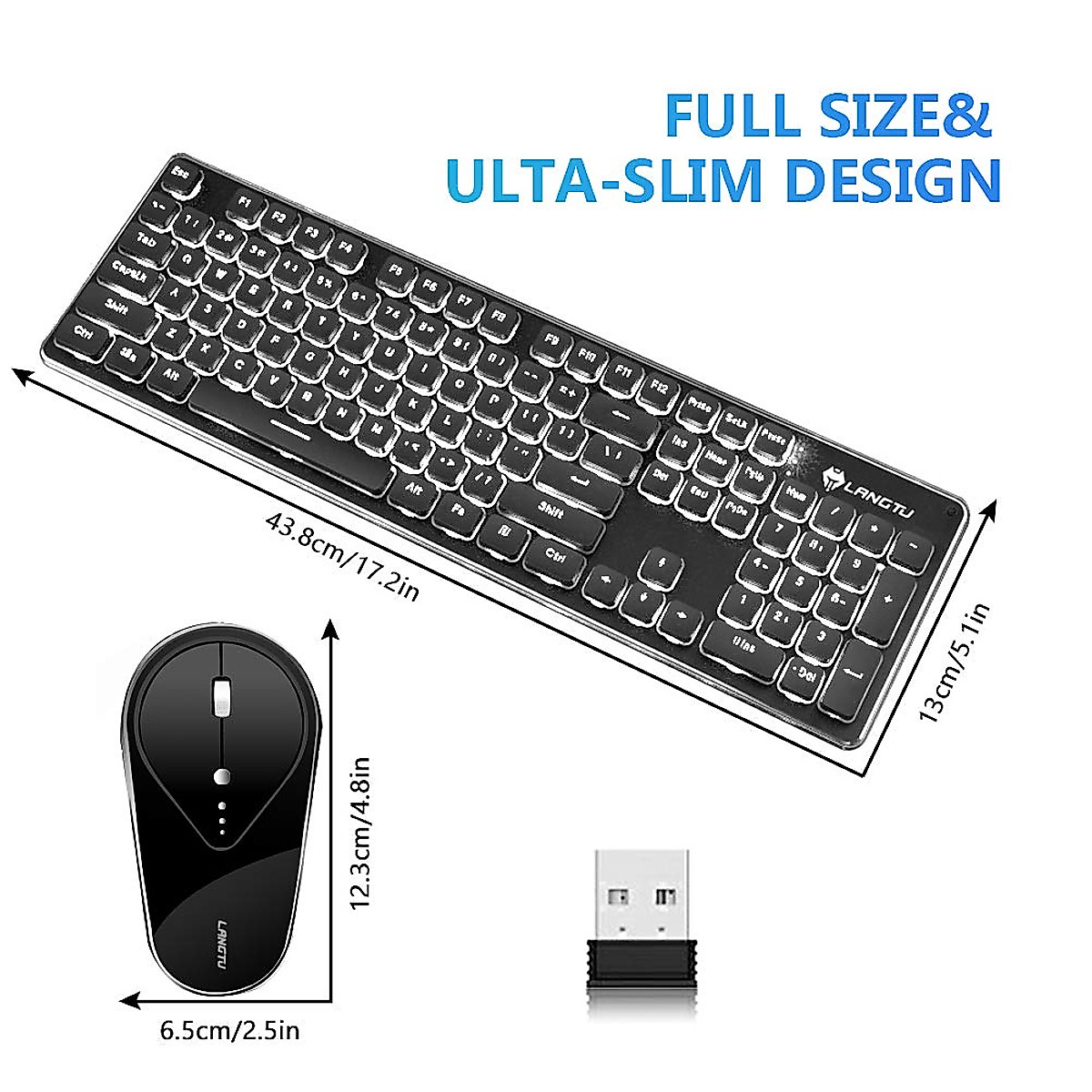 Wireless Gaming Keyboard and Mouse Combo White LED Backlit Ultra-Thin Rechargeable Keyboard and Soundless Mouse with Ergonomic Waterproof Dustproof Lage Mouse Pad for PS4,Xbox One,Desktop,PC