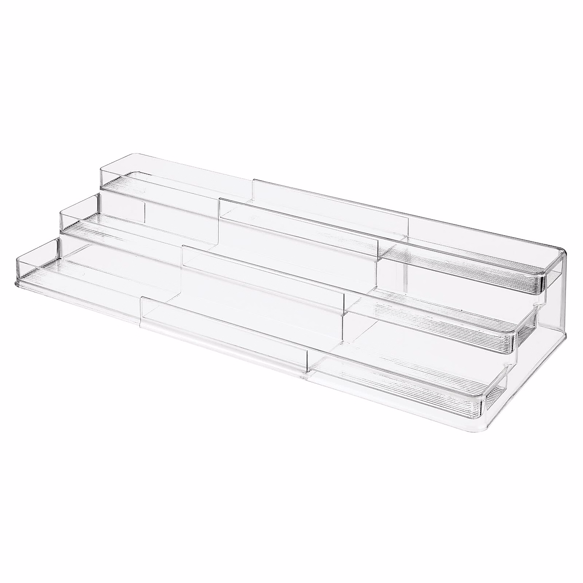 mDesign Plastic Shelf Adjustable & Expandable Spice Rack Organizer with 3 Tiers of Storage for Kitchen, Cabinet, Pantry Organization - Holds Spice Bottles, Seasonings - Ligne Collection - Clear