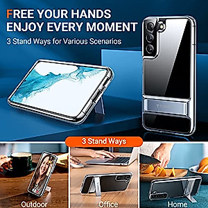 TORRAS MoonClimber Galaxy S22 Case 6.1", 6X Shockproof, 3-Way Stand, Slim Hard Kickstand, Clear