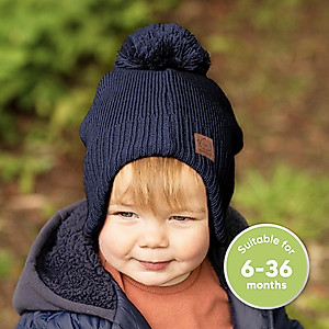 Baby Beanies, Baby Hats for Boys, Girls - Cute Toddler Winter Hat, Soft & Stretchy Beanies for Infant, Newborn 6-36 Months, Cozy & Warm with Earflap Muff & Pom (Navy)