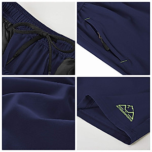 Rdruko Men's Outdoor Running Shorts Quick Dry Lightweight 7" Hiking Shorts with Zip Pockets(Navy, US XL)