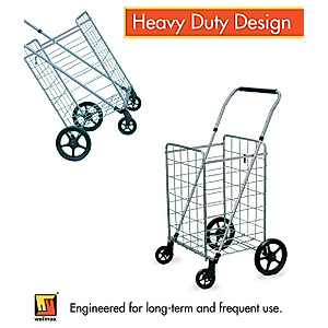Wellmax Grocery Shopping Cart with Adjustable Handle and Swivel Wheels, Heavy Duty Foldable and Collapsible Utility Cart