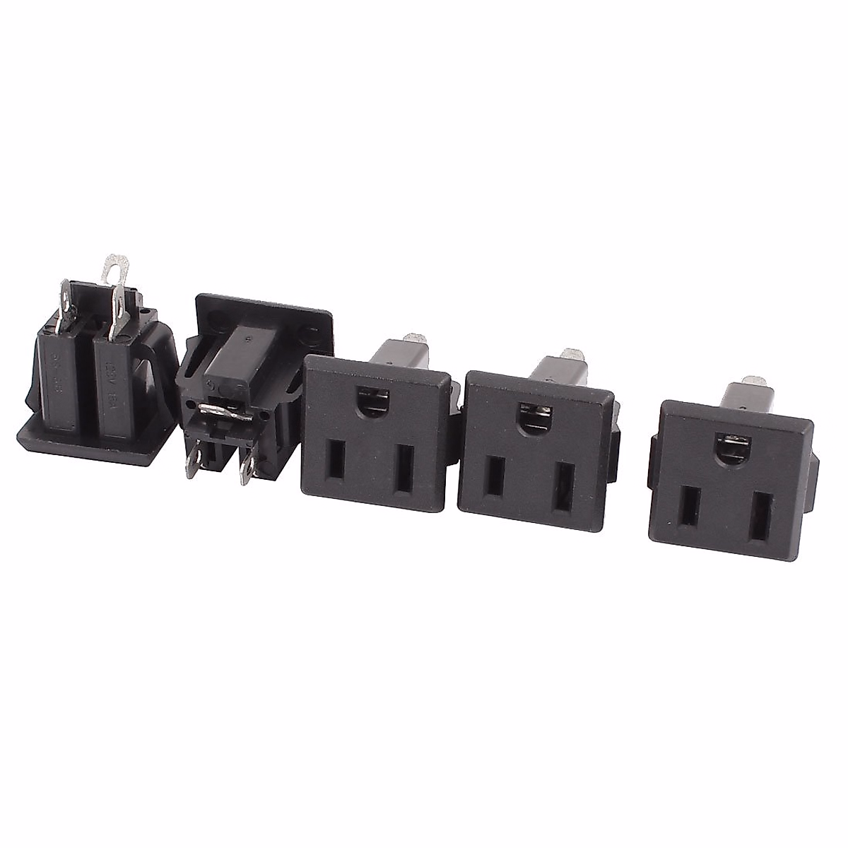 uxcell 5 Pcs AC 125V US Outlet Panel Mount Power Rewiring Socket Black