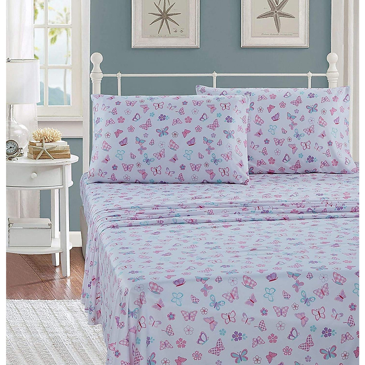 Home Collection Queen Size Comforter And Sheet Set Butterflies Birds Pink Blue Green New # Tree Butterfly