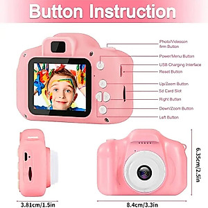1080P Kids Digital Camera, Color Toy Kids Rechargeable Camera with 2 Inch Screen 13MP 32GB Card