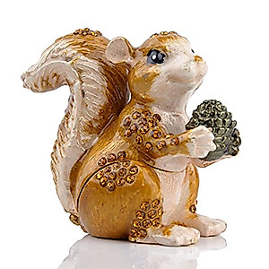 SEVENBEES Hand Painted Squirrel Jewelry Boxes Trinket Box Hinged Squirrel Figurine Gift for Women Girls