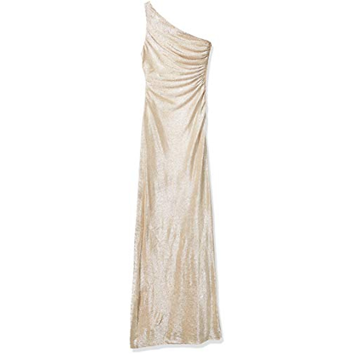Calvin Klein One-Shoulder Gown with Side Ruching and Beaded Detail – Women’s Formal Dresses for Special Occasions, Buff/Silver 2, 12
