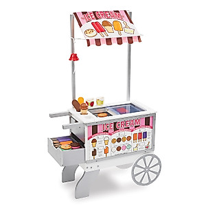 Melissa & Doug Wooden Snacks and Sweets Food Cart - 40+ Play Food pcs, Reversible Awning , Multi Colored