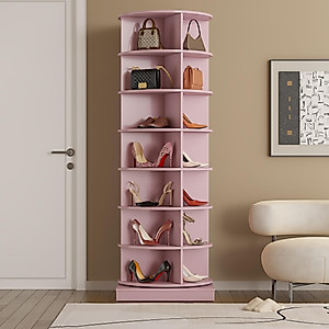Dithoko Rotating Shoe Rack, 7-Tiers Storage Shoe Rack Tower, Free Standing 360°Shoe Storage Organizer Shoe Rack for Entryway Living Room Hallway (Pink, 7-Tiers)