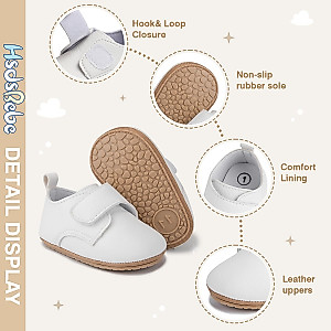 HsdsBebe Baby Boys Girls Oxford Shoes PU Leather Soft Rubber Sole Sneakers Anti-Slip Toddler Ankle Boots Infant Walking Shoes Moccasins(6-12 Months) B/White