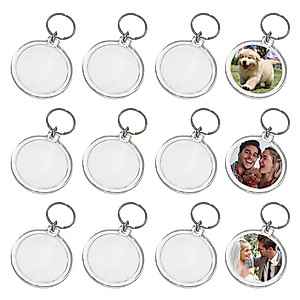 25PCS Clear Round Acrylic Photo Keychains Round Blank Insert Photo Picture Frame Split Ring Keychain Snap In Round Photo Keychrings Wallet Friendly Key Ring for Women Men 1.4 x 1.4 Inch Inner Diameter