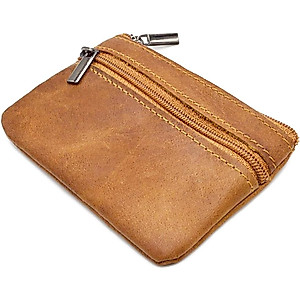 Women Genuine Leather Coin Pouch Zip Mini Purse Wallet Key Chain Double Zipper