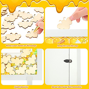 Kigley 65 Pcs Bee Baby Shower Guest Book Alternatives Baby Shower Decorations Baby Shower Guestbook with Wood Slice for 60 Guests Baby Keepsake Signature Book Picture Frame for Birthday